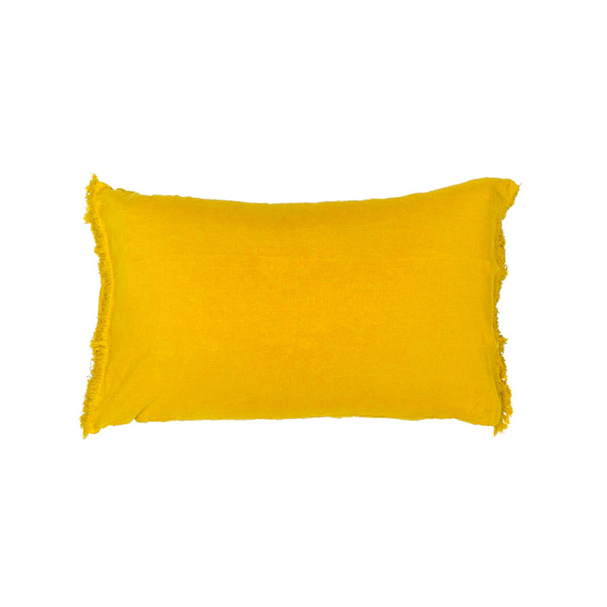 QUEENS FRANGE Housse de coussin 50x70 en lin frangé - Curry Bed an...